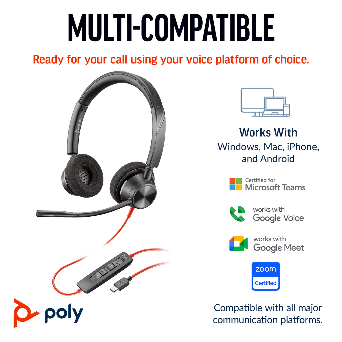 Poly Blackwire 3320 Stereo USB-C Headset +USB-C/A Adapter – Soundz ...